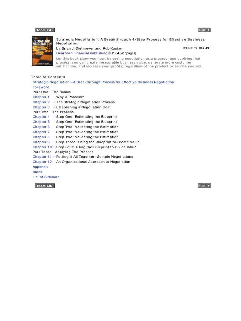 Strategic Negotiation - A Breakthrough Four-Step Process For Effective Business Negotiation PDF ...