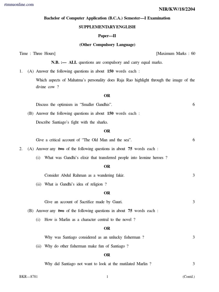 Bachelor of Computer Application (B.C.A.) Semester-I Examination ...