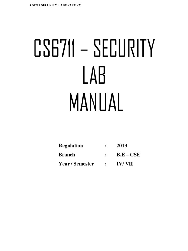 Cs6711 Security Lab Manual | PDF | Cryptography | Public Key Cryptography