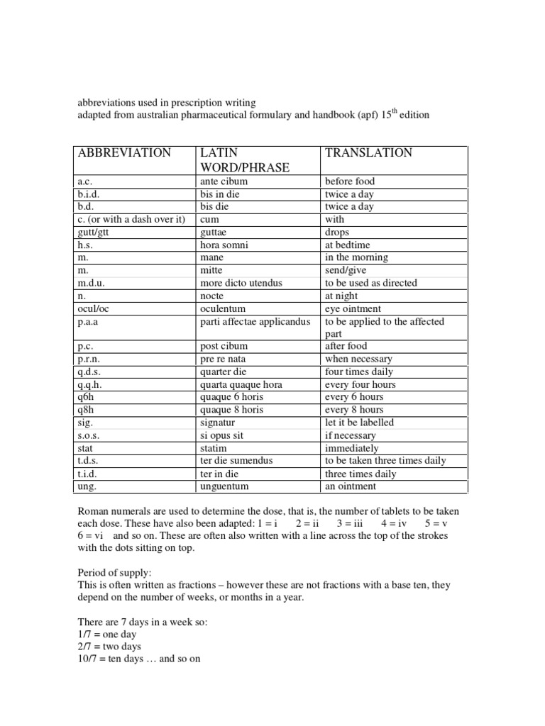 Abbreviations Used in Prescription Writing | PDF | Healthcare Industry ...