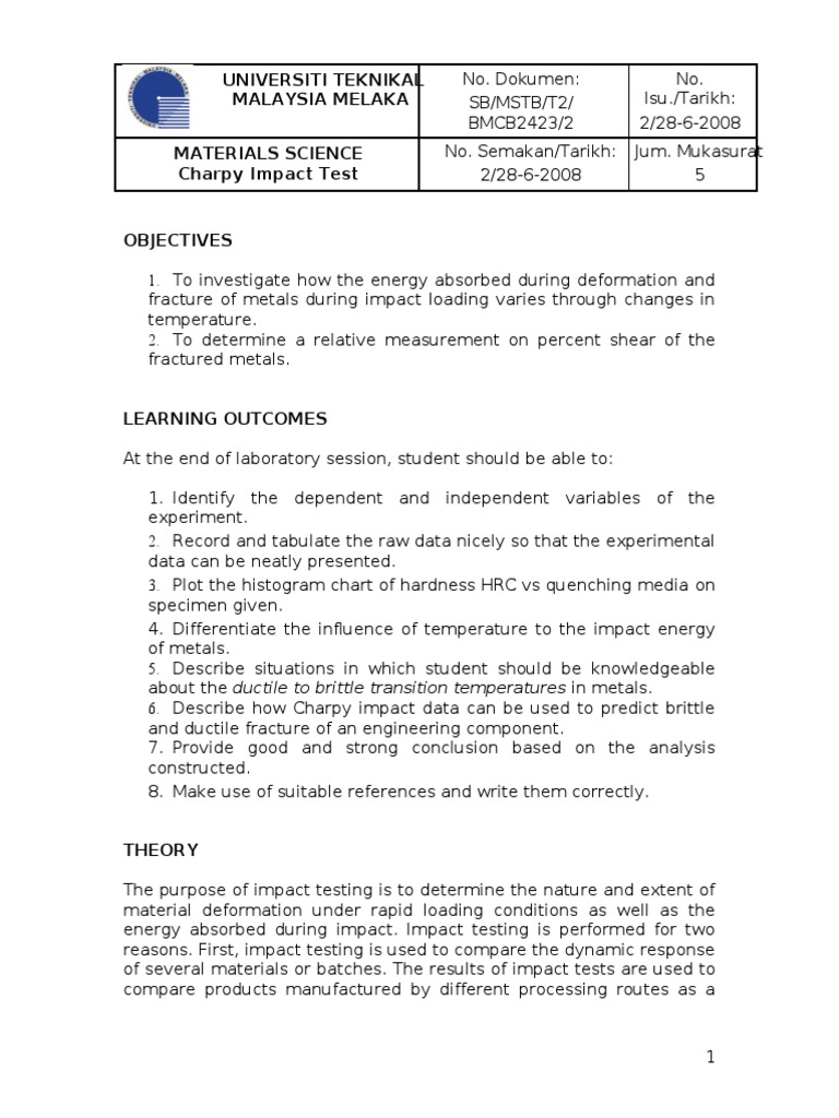 Charpy Impact Testing Lab Report | PDF | Fracture | Ductility