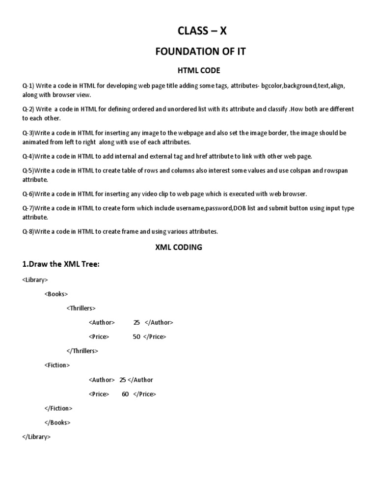 Practical File Class X | PDF | Html | Html Element