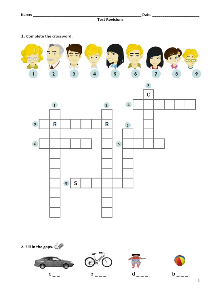 Complete The Crossword.: Test Revisions | PDF | Language Arts & Discipline