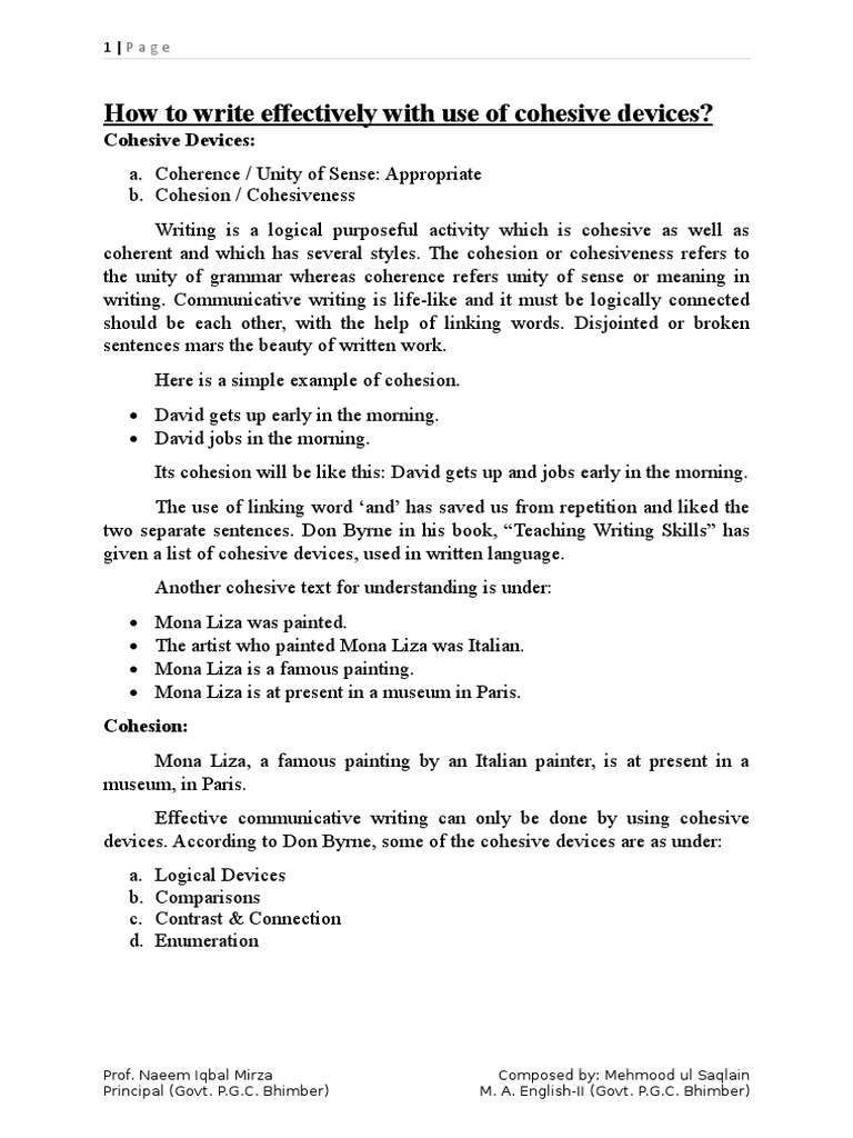 How To Write Effectively With Use of Cohesive Devices | PDF