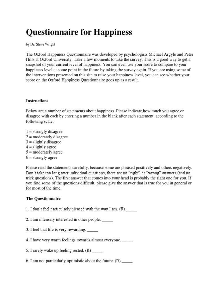 Questionnaire For Happiness | PDF | Gratitude | Questionnaire