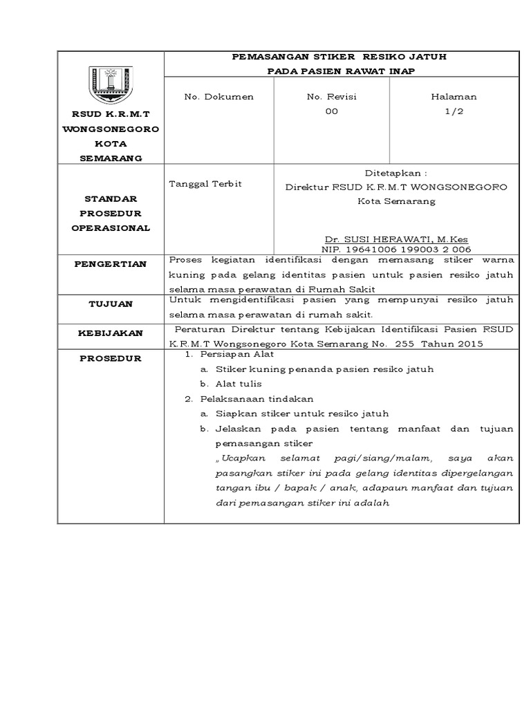 Pemasangan Stiker Resiko Jatuh PD Pasien RI | PDF