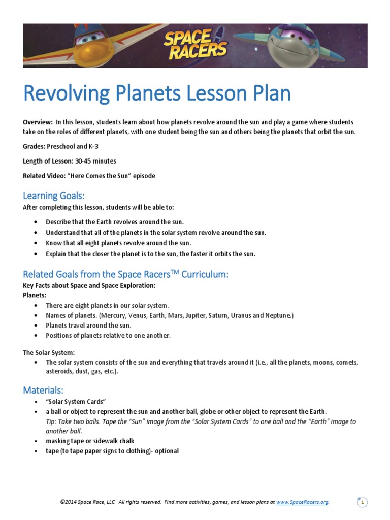 Revolving Planets Lesson Plan | PDF | Planets | Rotation