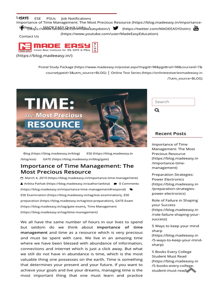 Importance of Time Management: The Most Precious Resource: (Https ...