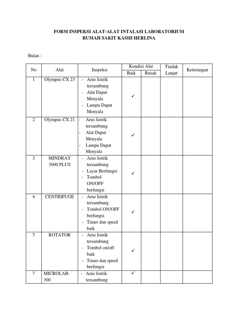 Form Inspeksi Alat Lab RS | PDF