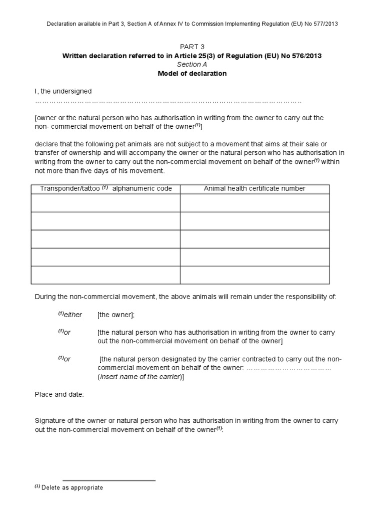 Pet Travel Declaration Non Commercial Movement | PDF Pet Travel Declaration Non Commercial Movement | PDF
