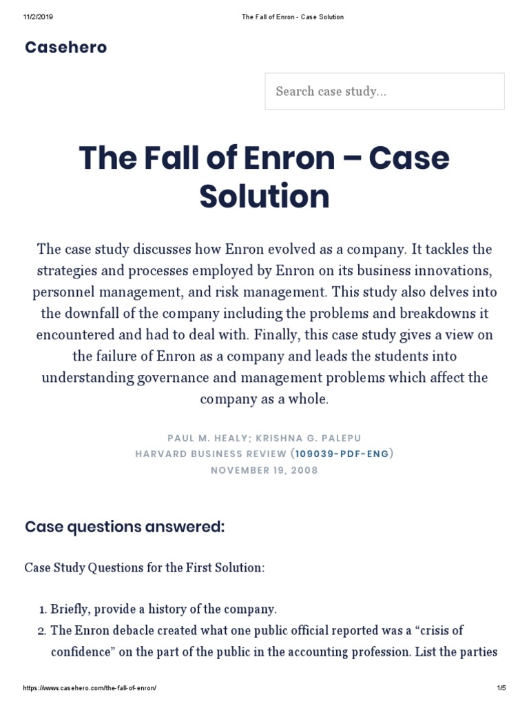 The Fall of Enron - Case Solution | PDF | Corporate Governance | Enron