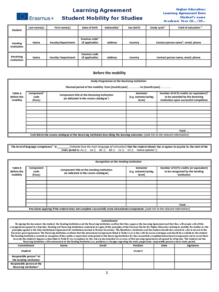 Learning Agreement Form | PDF | Academic Degree | Academia