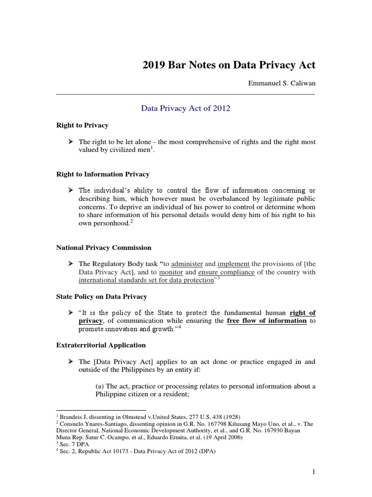 2019 Bar Notes On Data Privacy Act Data PDF | PDF | Personally ...