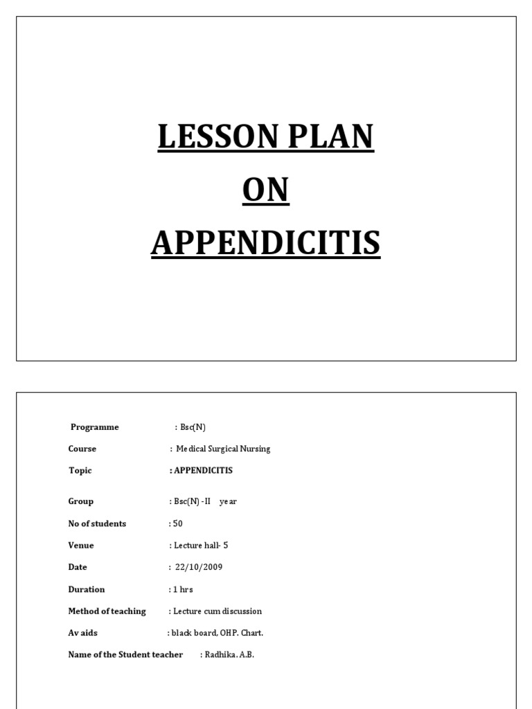 Lesson Plan ON Appendicitis | PDF | Health Care | Epidemiology