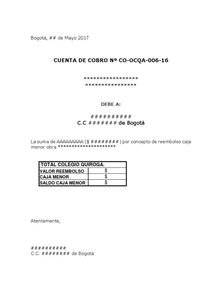 Formato Cuenta de Cobro Caja Menorscrib | PDF