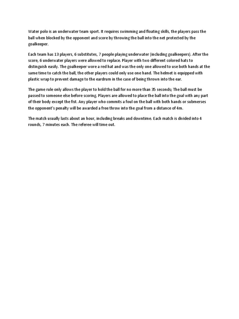 Overview of Underwater Water Polo Rules | PDF