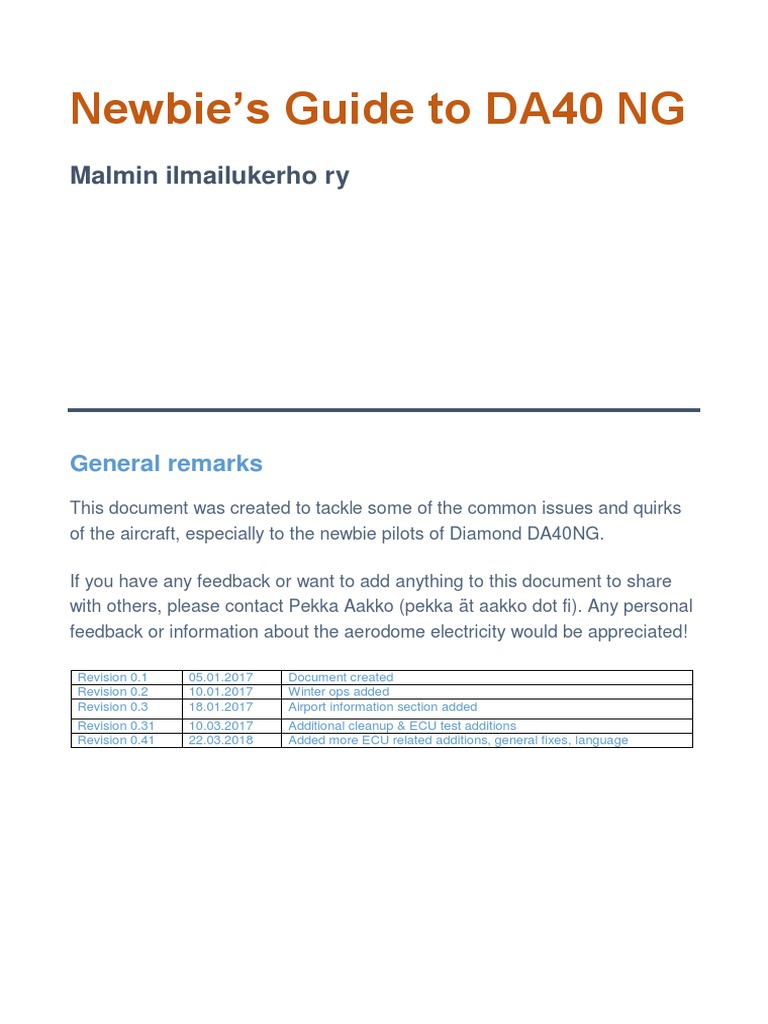 Newbie's Guide To DA40 NG: Malmin Ilmailukerho Ry | Download Free PDF ...
