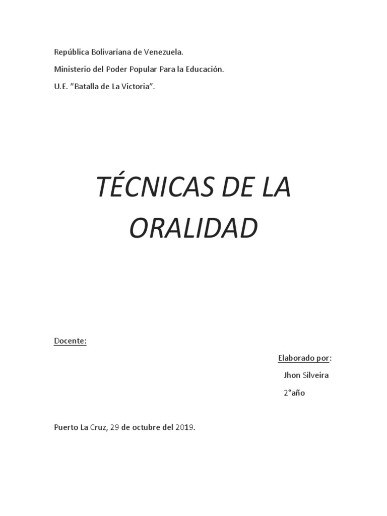 La Oralidad | PDF | Habla | Conversacion