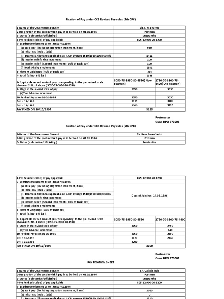 Fixation of Pay Under CCS Revised Pay Rules (5th CPC) | PDF ...