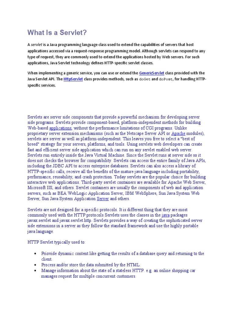 What Is A Servlet | PDF | Java (Programming Language) | Method ...