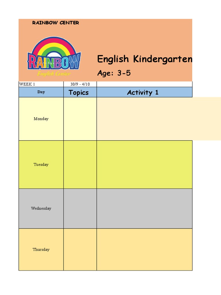 English Kindergarten Curriculum | PDF