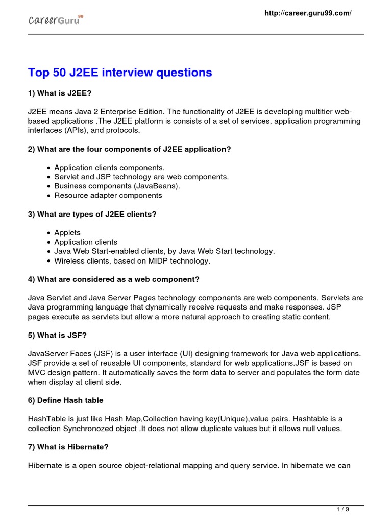 Top 50 J2EE Interview Questions | PDF | Java Server Pages | Java Servlet