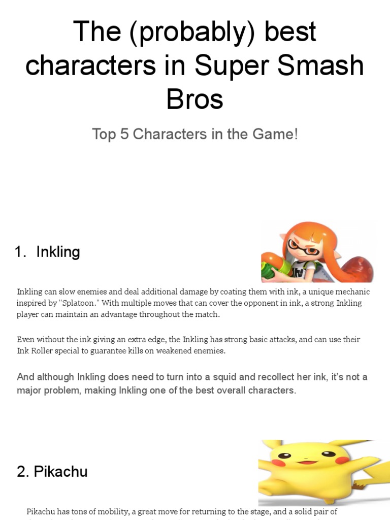 The Top 5 Characters in Super Smash Bros | PDF | Nintendo Franchises | Nintendo