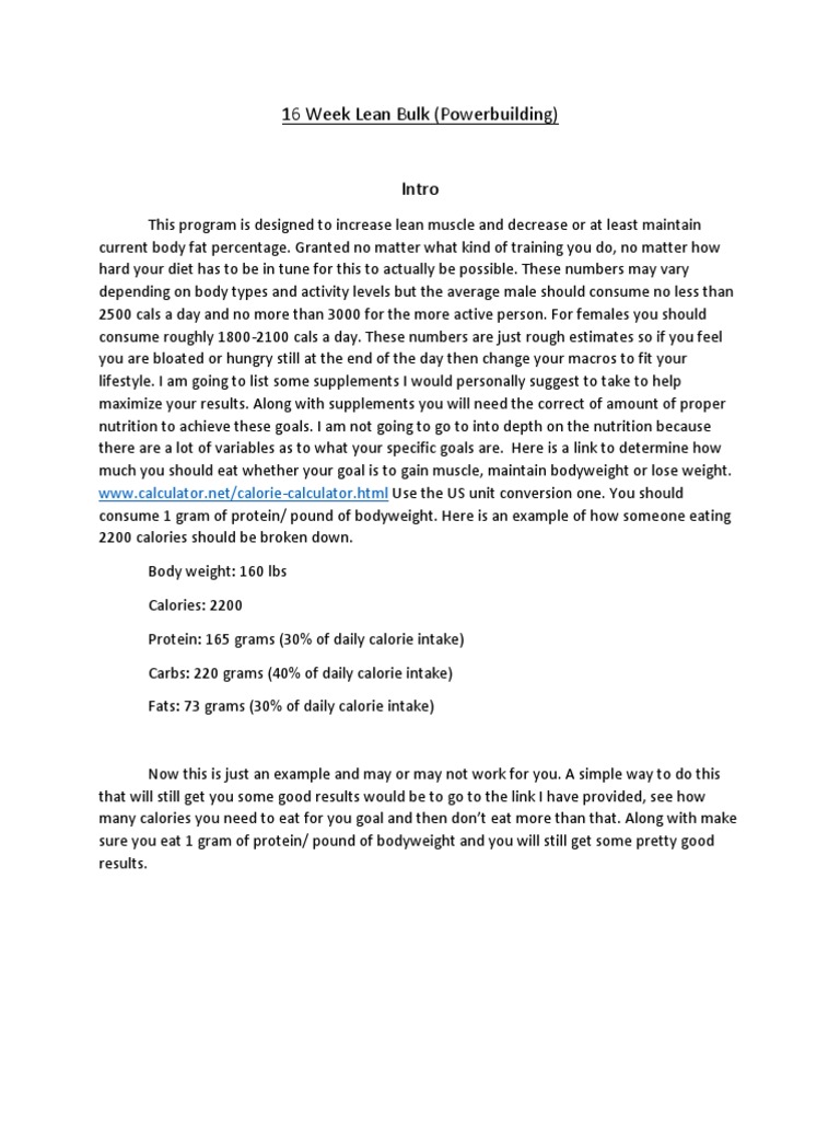 16 Week Lean Bulk PDF | PDF | Calorie | Dieting