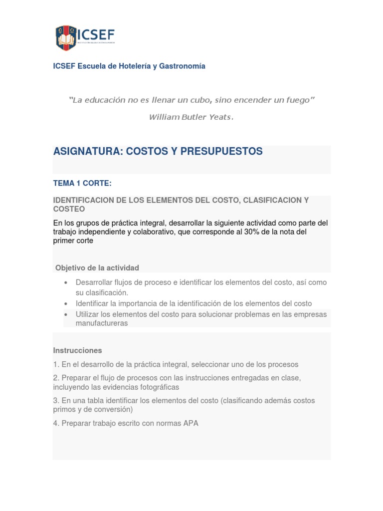 Guía de Actividades Práctica Integral Costos y Presupuestos | Descargar gratis PDF ...