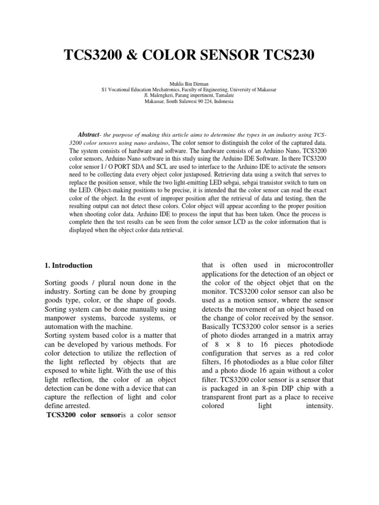 Colour Sensor TCS3200 | PDF | Color | Rgb Color Model