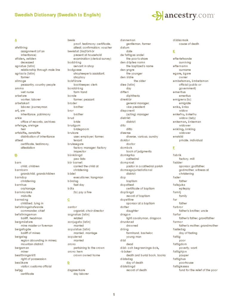 Swedish Vocabulary | PDF | Godparent | Kinship