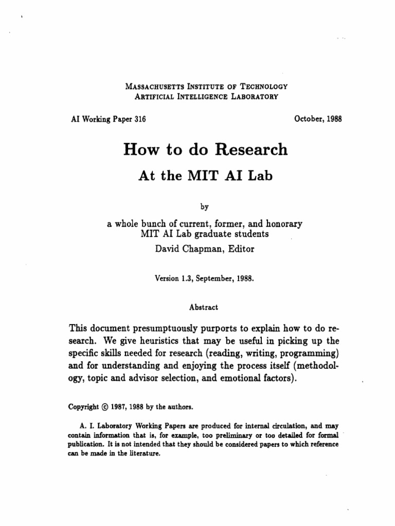 How To Do Research: at The Mit Ai Lab | PDF | Artificial Intelligence ...