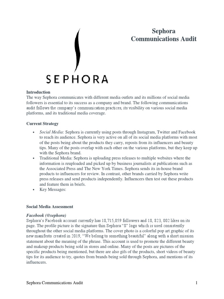 Sephora Communications Audit 1 | PDF | Social Media | Popular Culture ...
