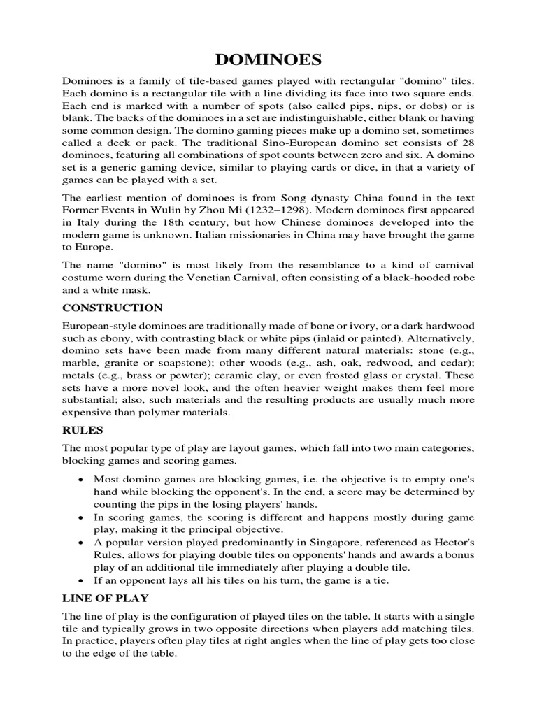 Dominoes: Construction | PDF | Games Of Mental Skill | Leisure Activities