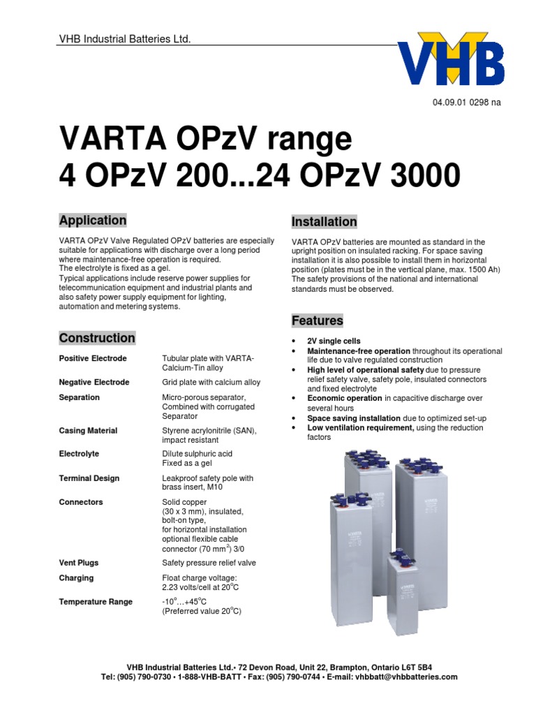 Varta Opzv Range 4 Opzv 200... 24 Opzv 3000: Application Installation | PDF | Vacuum Tube ...