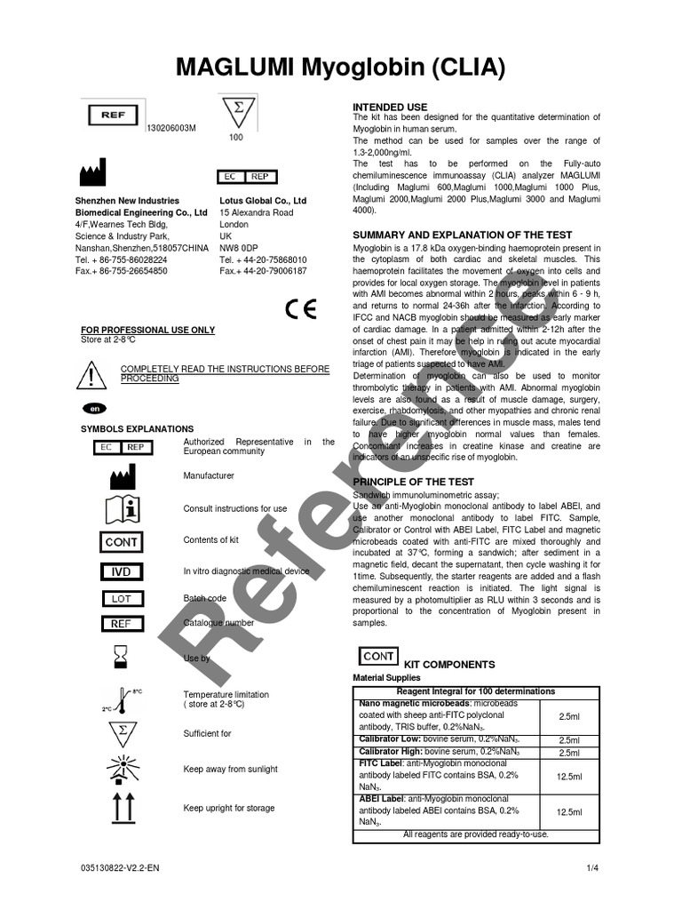 Reference: MAGLUMI Myoglobin (CLIA) | PDF | Blood Plasma | Assay