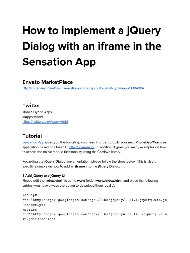 How To Implement A JQuery Dialog With An Iframe in The Sensation App ...