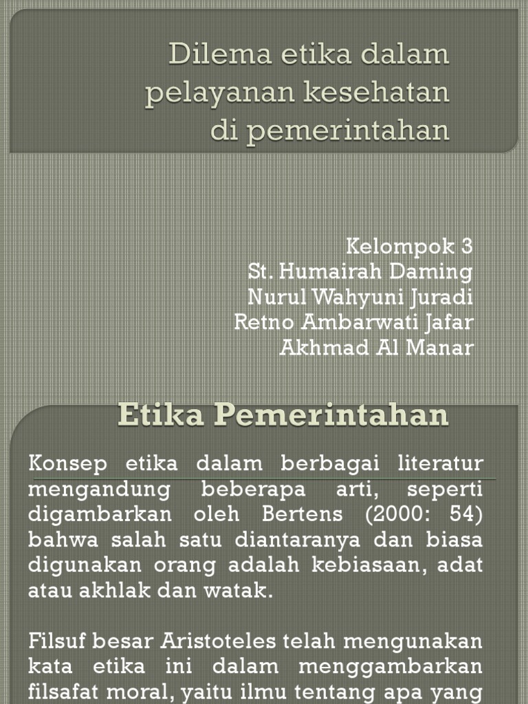 Dilema Etika Dalam Pelayanan Kesehatan Di Pemerintahan | PDF | Karier & Perkembangan | Politik