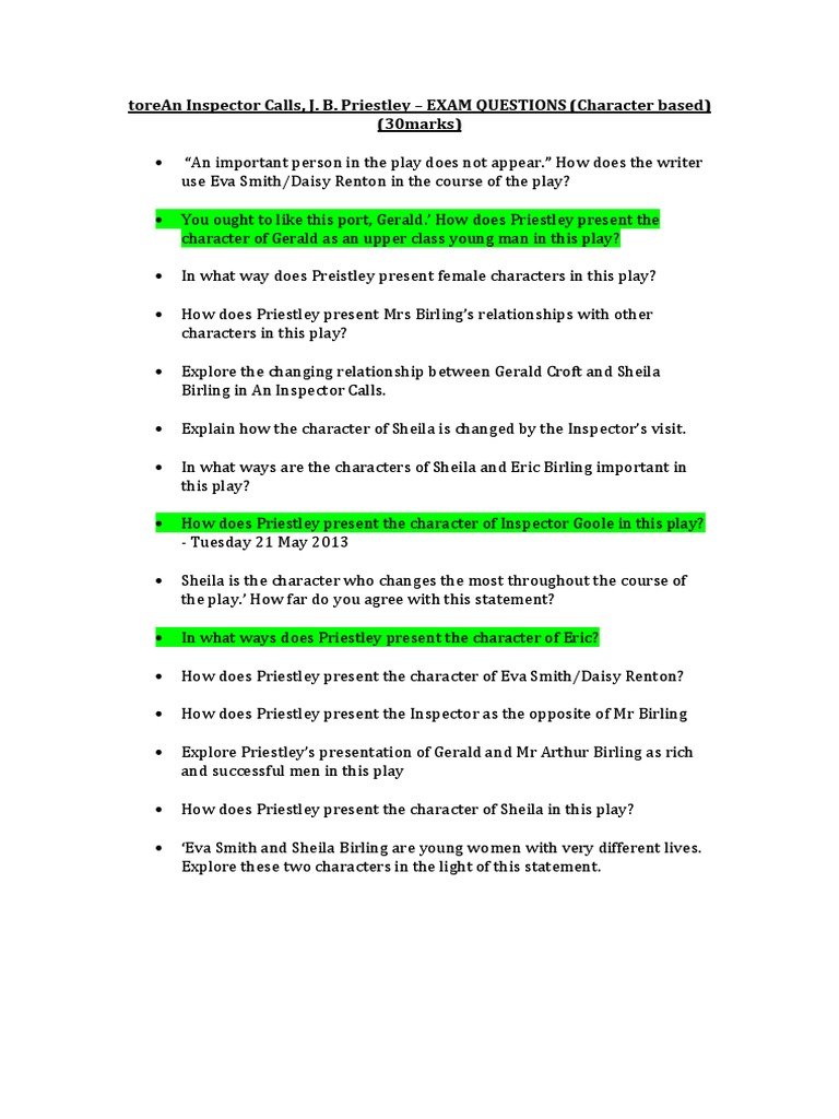 An Inspector Calls Qs IGCSE | PDF | Social Institutions | Social Science