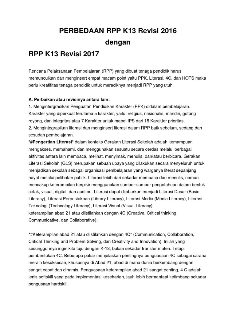 Perbedaan RPP k13 Revisi 2016 Dengan RPP k13 Revisi 2017 | PDF Perbedaan RPP k13 Revisi 2016 Dengan RPP k13 Revisi 2017 | PDF