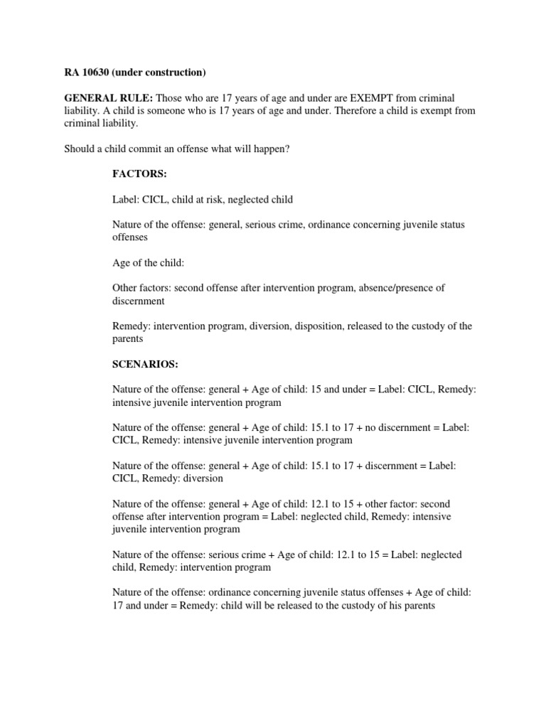 Juvenile Offense Guidelines RA 10630 | PDF | Social Science | Self ...