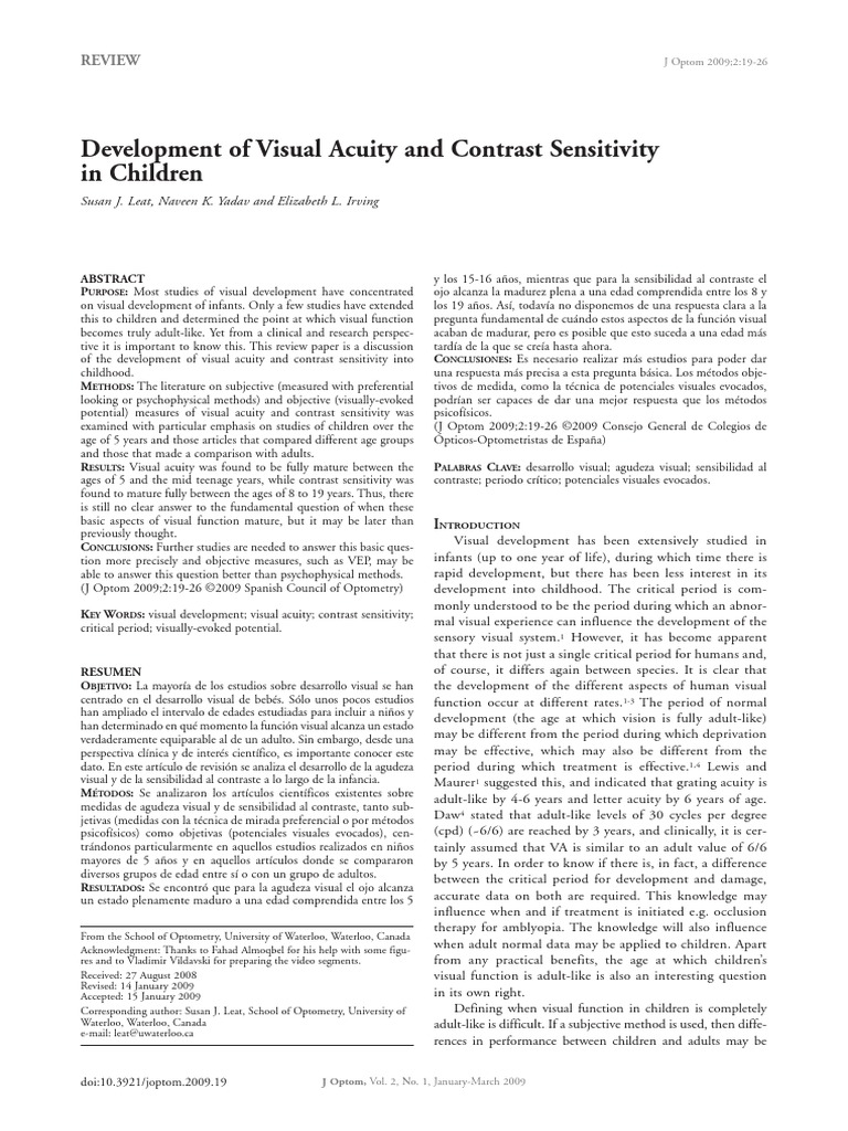 Development of Visual Acuity and Contrast Sensitivity in Children | PDF ...