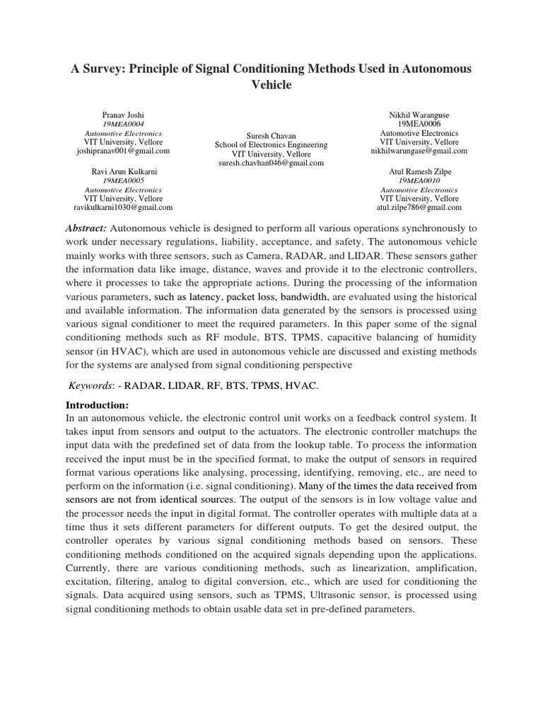 Survey On Signal Conditioning Methods Used in AV - 04!05!06 - 10 | PDF ...