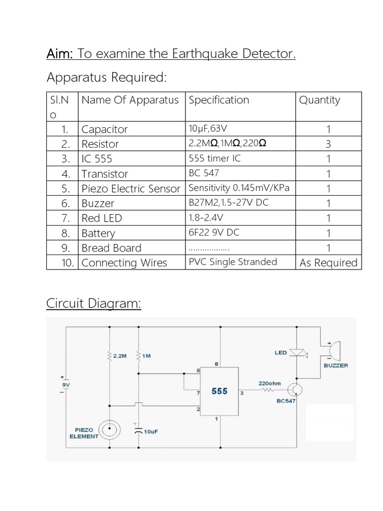 Aim: To Examine The Earthquake Detector. Apparatus Required | PDF ...