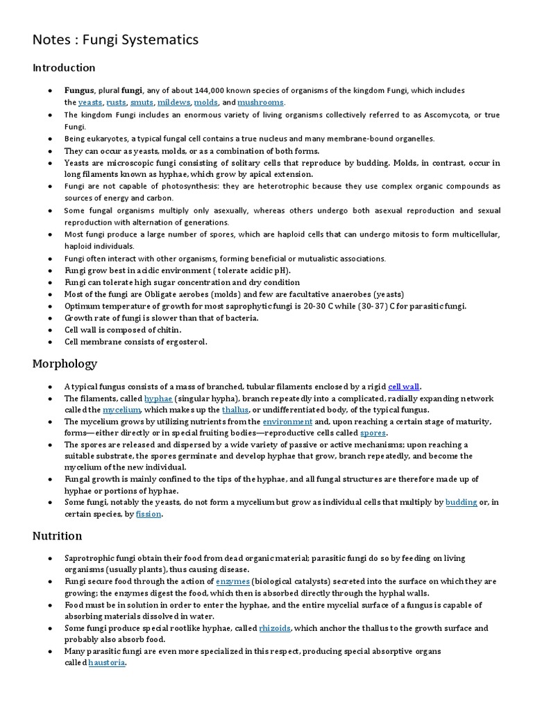 Notes: Fungi Systematics: Yeasts Rusts Smuts Mildews Molds Mushrooms ...