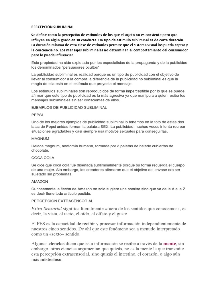 Percepción Subliminal W | PDF | Telepatía | Percepción