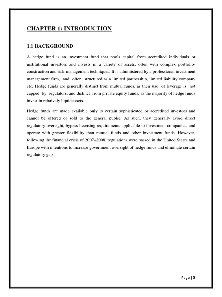 Chapter 1: Introduction: 1.1 Background | PDF | Investment Fund | Hedge ...