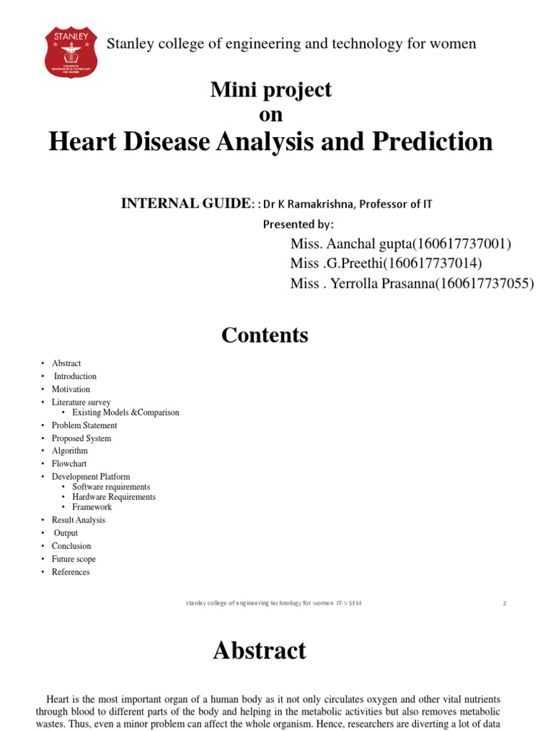 Mini Project On: Heart Disease Analysis and Prediction | PDF ...
