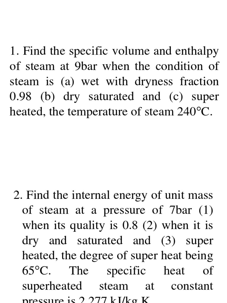 Steam Properties Numericals | PDF | Steam Engine | Thermodynamics