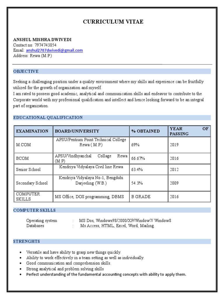 Anshul Mishra Dwivedi CV | PDF | Accounting | Taxes